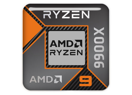 AMD Ryzen 9 9900X 1"x1" Chrome Effect Domed Case Badge / Sticker Logo ...