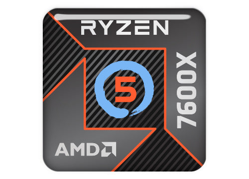 AMD Ryzen 5 7600X 1"x1" Chrome Effect Domed Case Badge / Sticker Logo ...