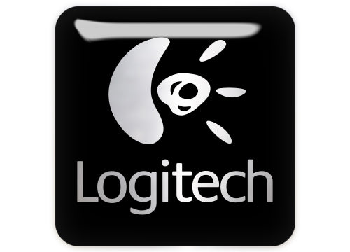 Logitech Legacy Black 1"x1" Chrome Effect Domed Case Badge / Sticker L ...